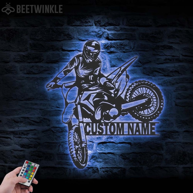 Custom Motocross Biker Metal Wall Art LED Lights Personalized - Etsy