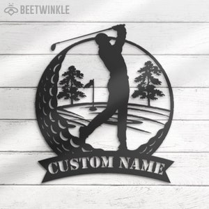 Custom Golfing Metal Wall Art LED Light Personalized Golfer Name Sign ...
