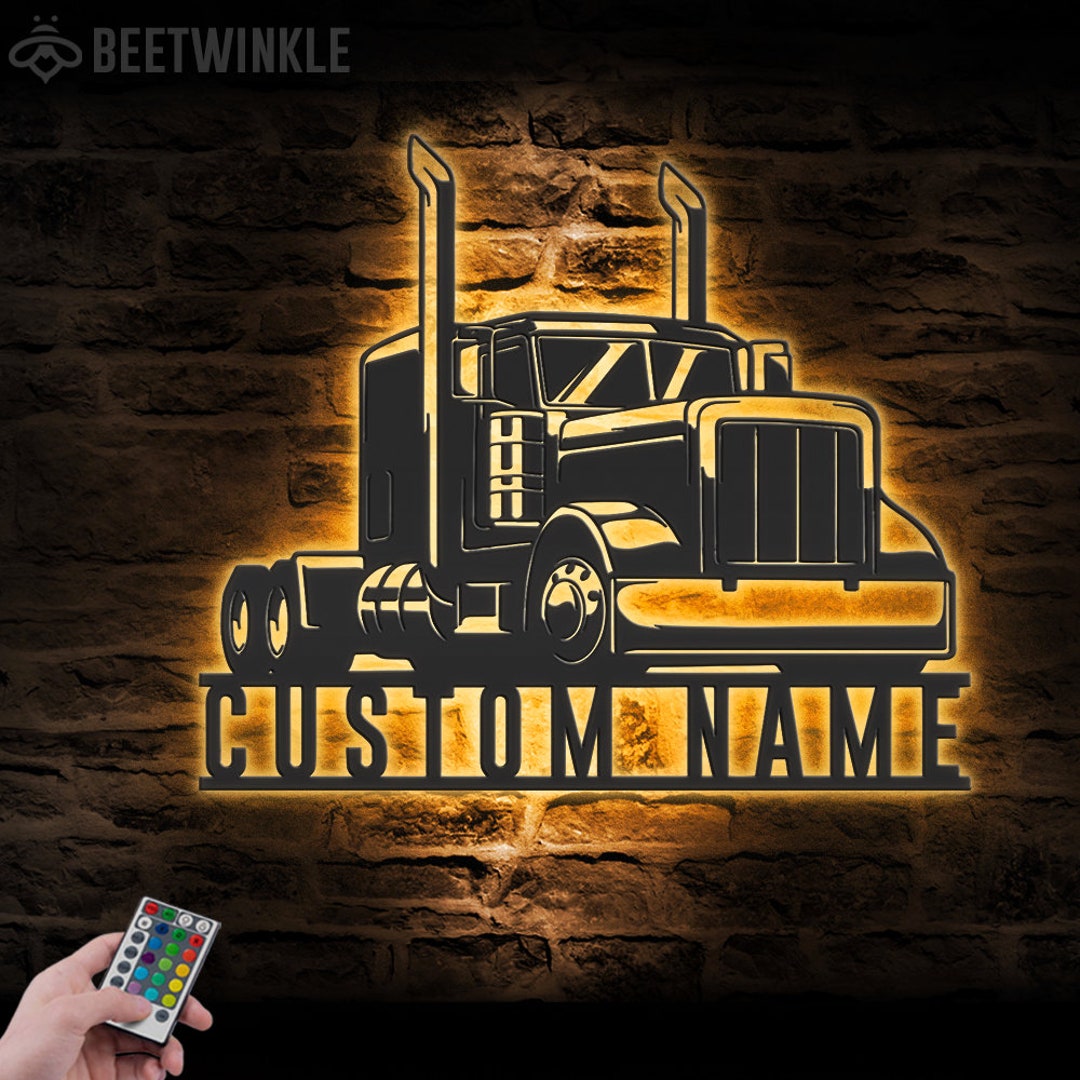 Custom Semi Truck Driver Metal Wall Art LED Light Personalized Trucker ...