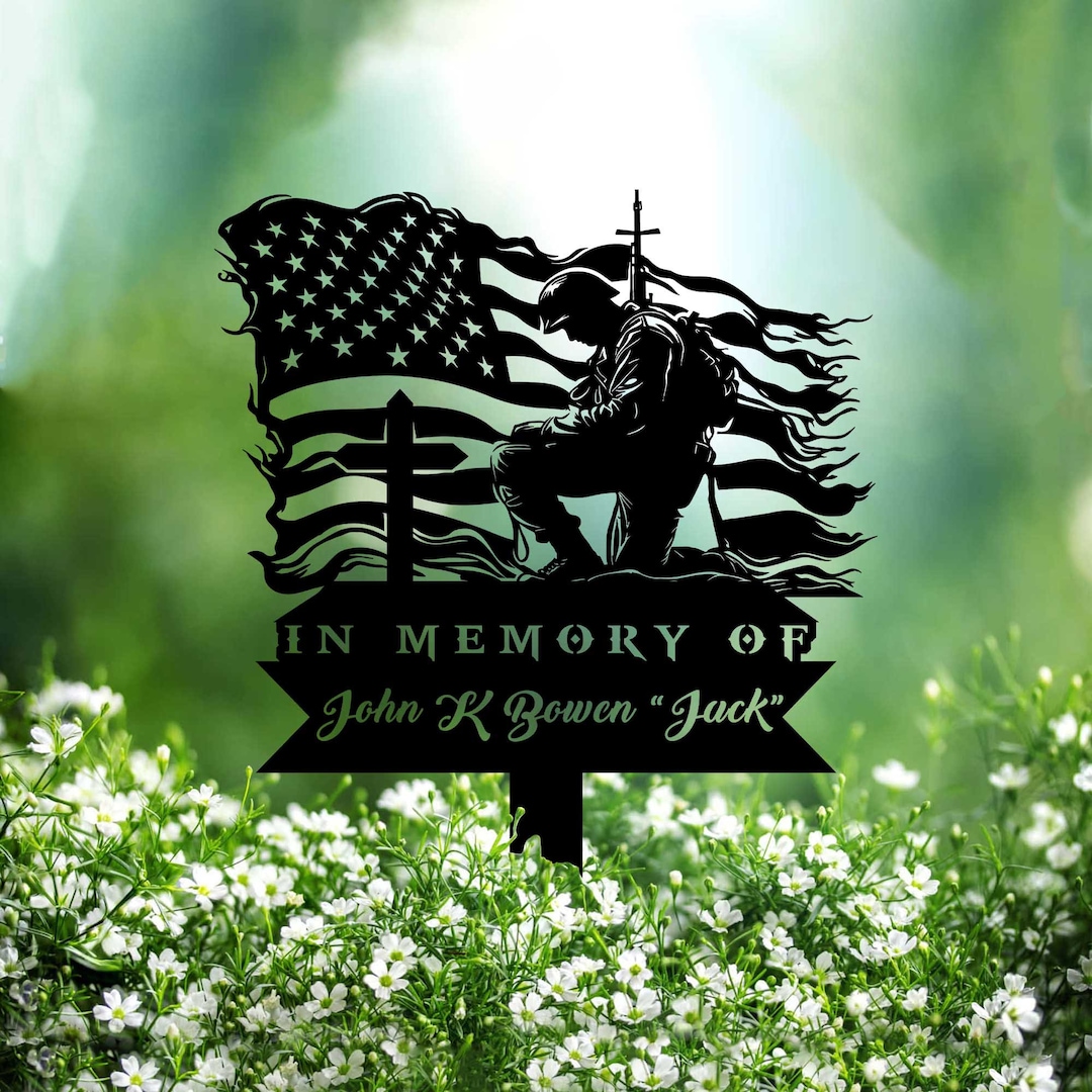 Custom Soldier Kneeling Metal Memorial Stake Personalized Veteran Army ...
