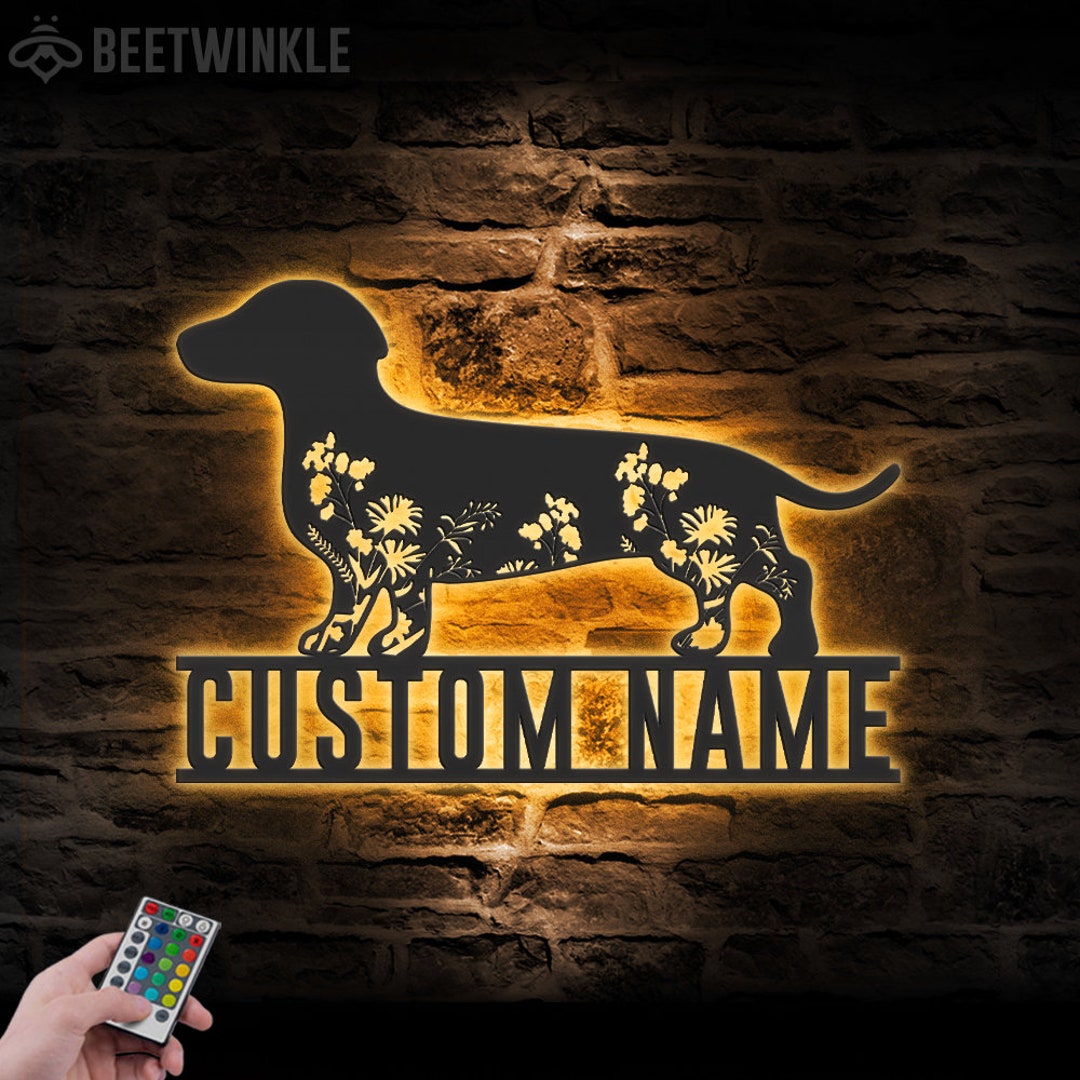 Custom Floral Dachshunds Metal Wall Art LED Light Personalized Wild ...