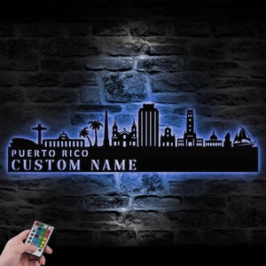 Custom Boricua Puerto Rico City Skyline Metal Wall Art LED Light ...