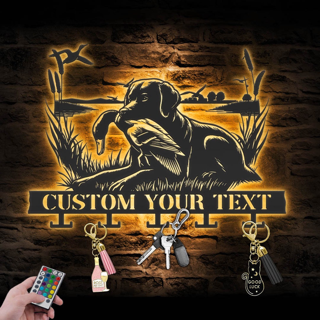 Custom Labrador Dog Hunting Key Holder Metal Wall Art LED Light ...