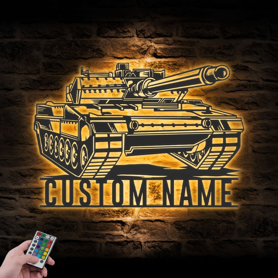 Custom Soldier Military Tank Metal Wall Art LED Light Personalized Army ...