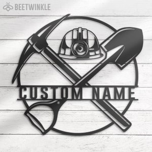 Custom Coal Mining Metal Wall Art LED Light Personalized Miner Name ...