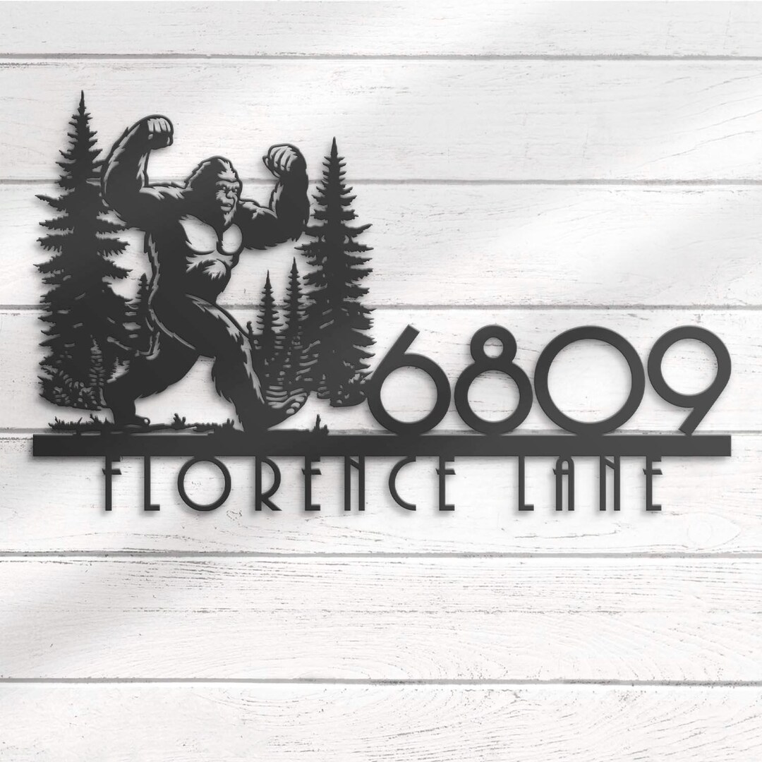Custom Bigfoot House Number Metal Address Sign Personalized Sasquatch ...