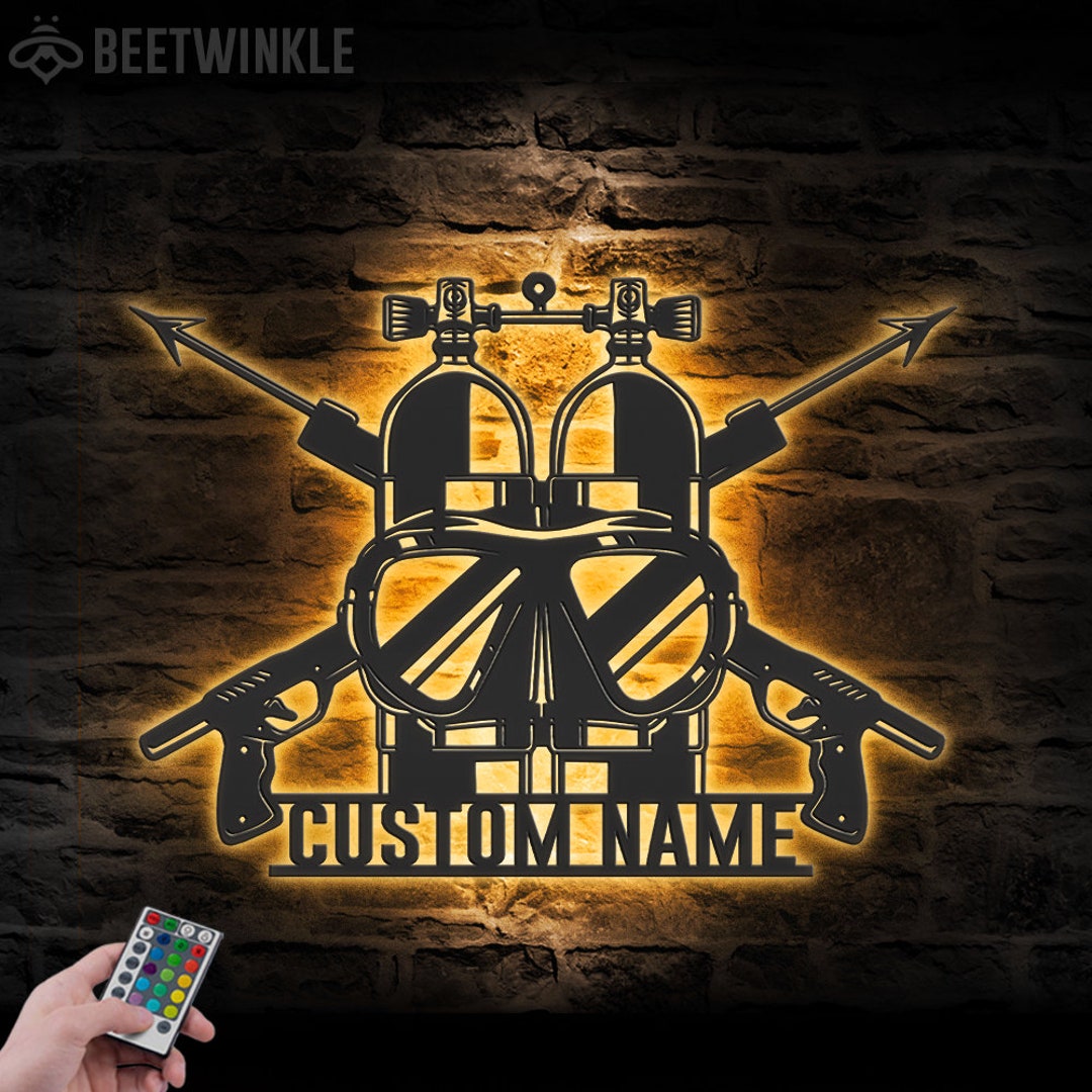 Custom Scuba Diving Mask Metal Wall Art LED Light Personalized Scuba ...