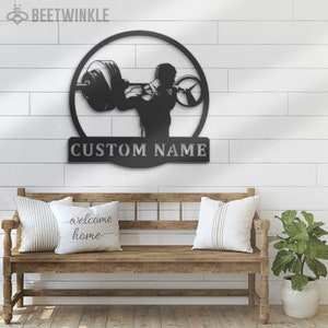 Custom Powerlifting Workout Metal Wall Art LED Light Personalized ...