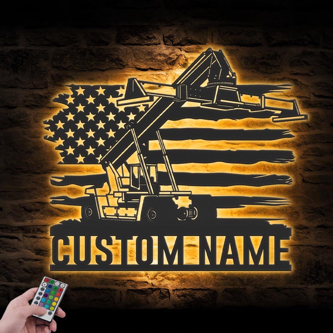 Custom US Reach Stacker Driver Metal Wall Art LED Light Personalized ...