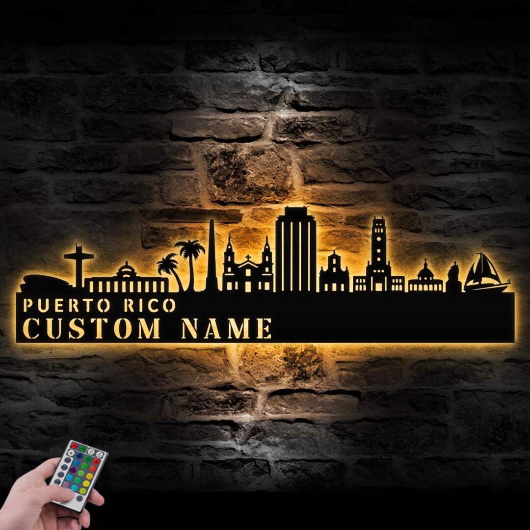 Custom Boricua Puerto Rico City Skyline Metal Wall Art LED Light ...
