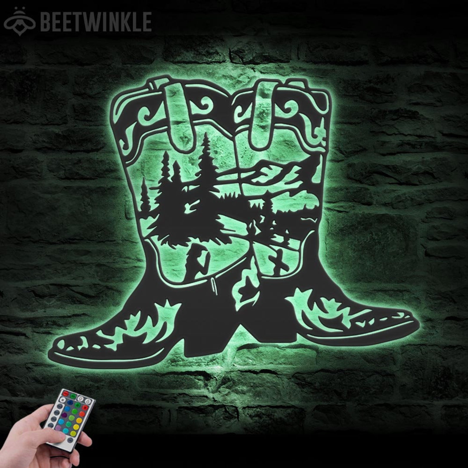 Western Cowboy Texas Metal Wall Art LED Light Dallas Cowboy Boots Sign ...