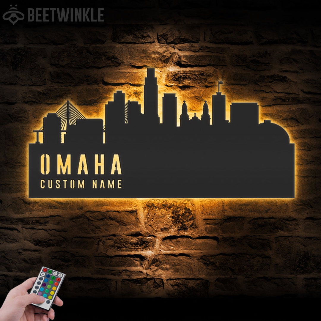 Custom Omaha Skyline Metal Wall Art LED Light Personalized Nebraska ...
