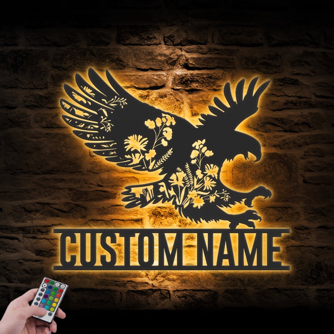 Custom Wildflower Eagle Metal Wall Art LED Light Personalized Wild ...