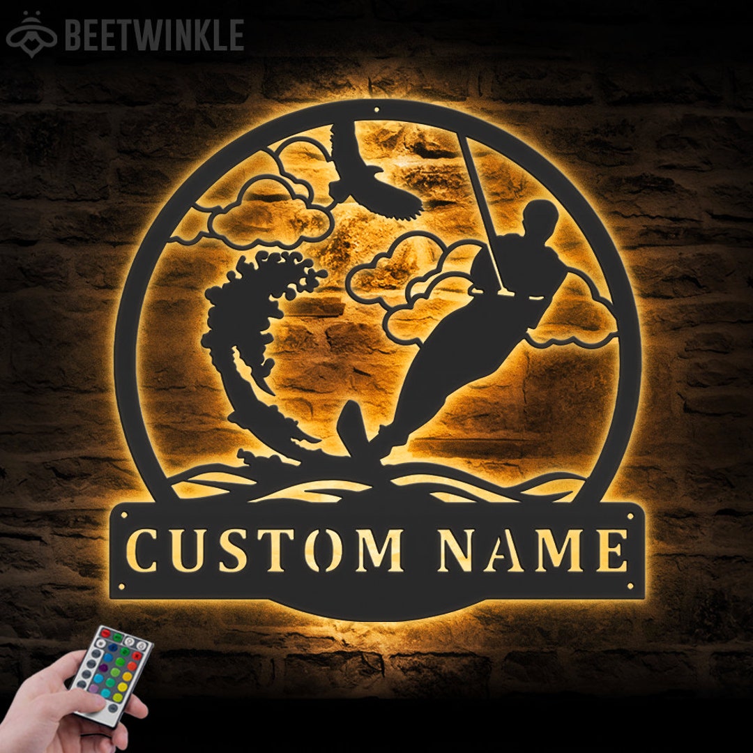 Custom Water Skiing Metal Wall Art LED Light Personalized Wakeboarding ...