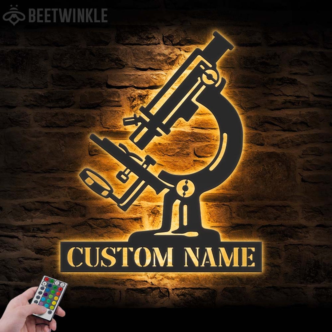 Custom Scientist Microscope Metal Wall Art LED Light Personalized ...