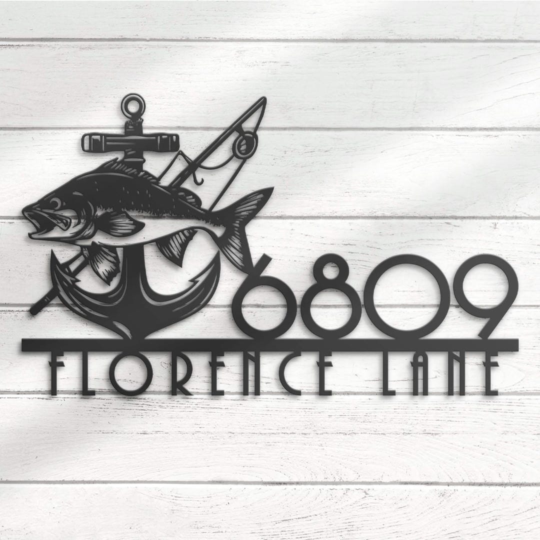 Custom Bass Fish Anchor House Number Metal Address Sign Personalized ...