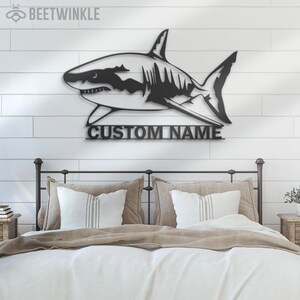 Custom Great White Shark Metal Wall Art LED Light Personalized Shark ...