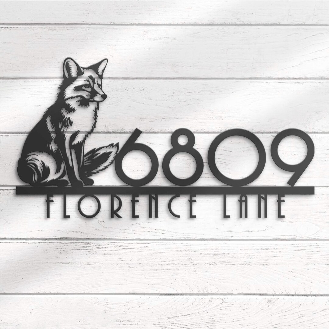 Custom Fox House Number Metal Address Sign Personalized Fox Home Number ...
