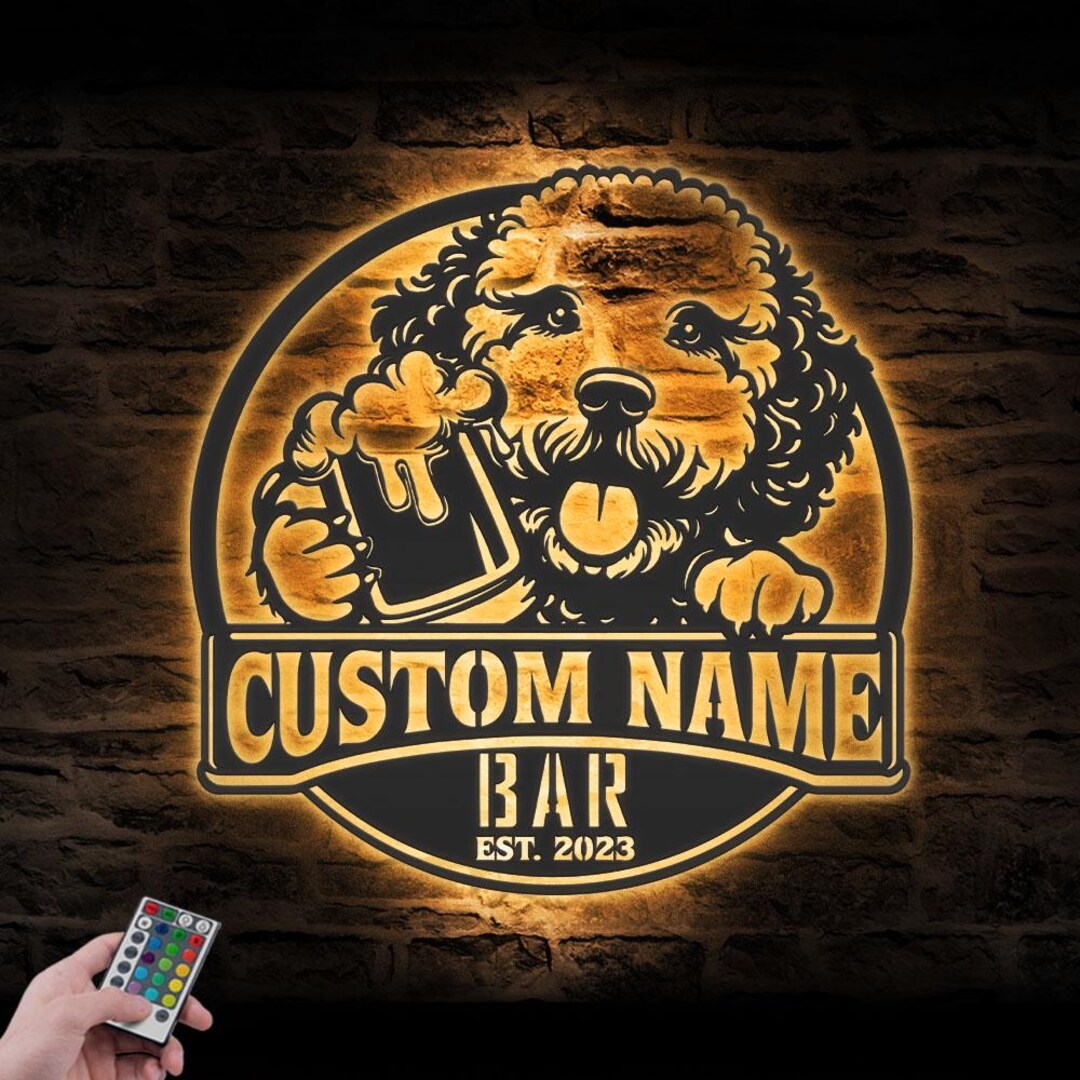Custom Lagotto Romagnolo Thirsty Beer Pub Metal Wall Art LED Light ...