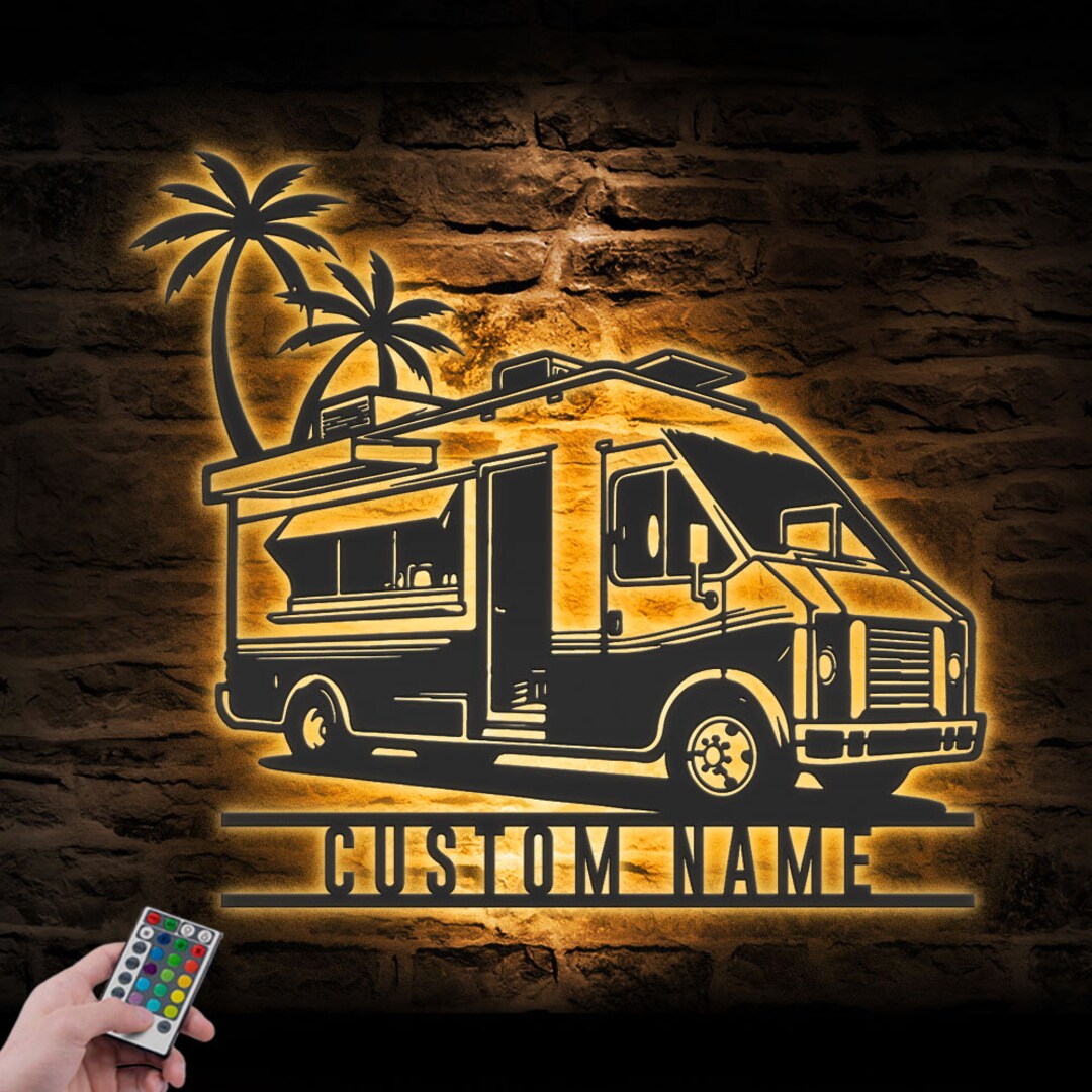 Custom Fast Food Truck Metal Wall Art LED Light Personalized Mobile ...