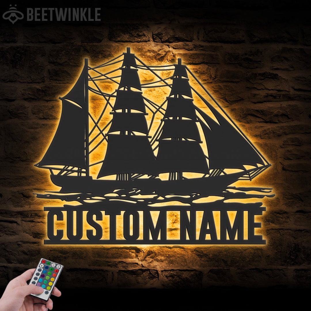 Custom Barque Sailing Metal Wall Art LED Light Personalized Sailboat ...