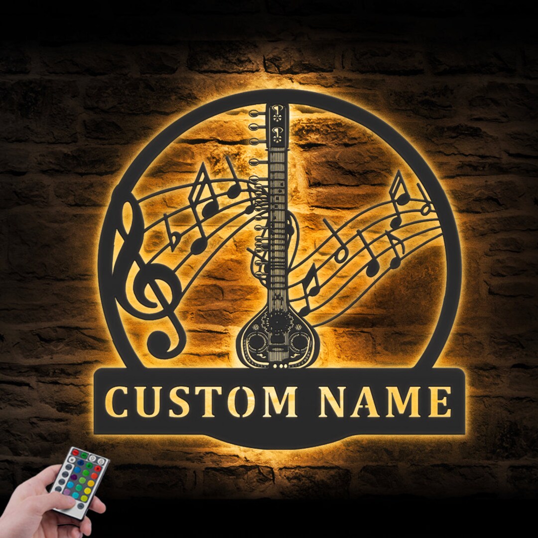 Custom Sitar Indian Musical Instrument Metal Wall Art LED Light ...