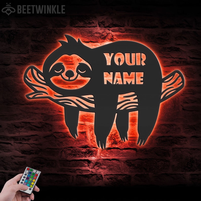 Custom Cute Sloth Metal Wall Art LED Light Personalized Funny - Etsy