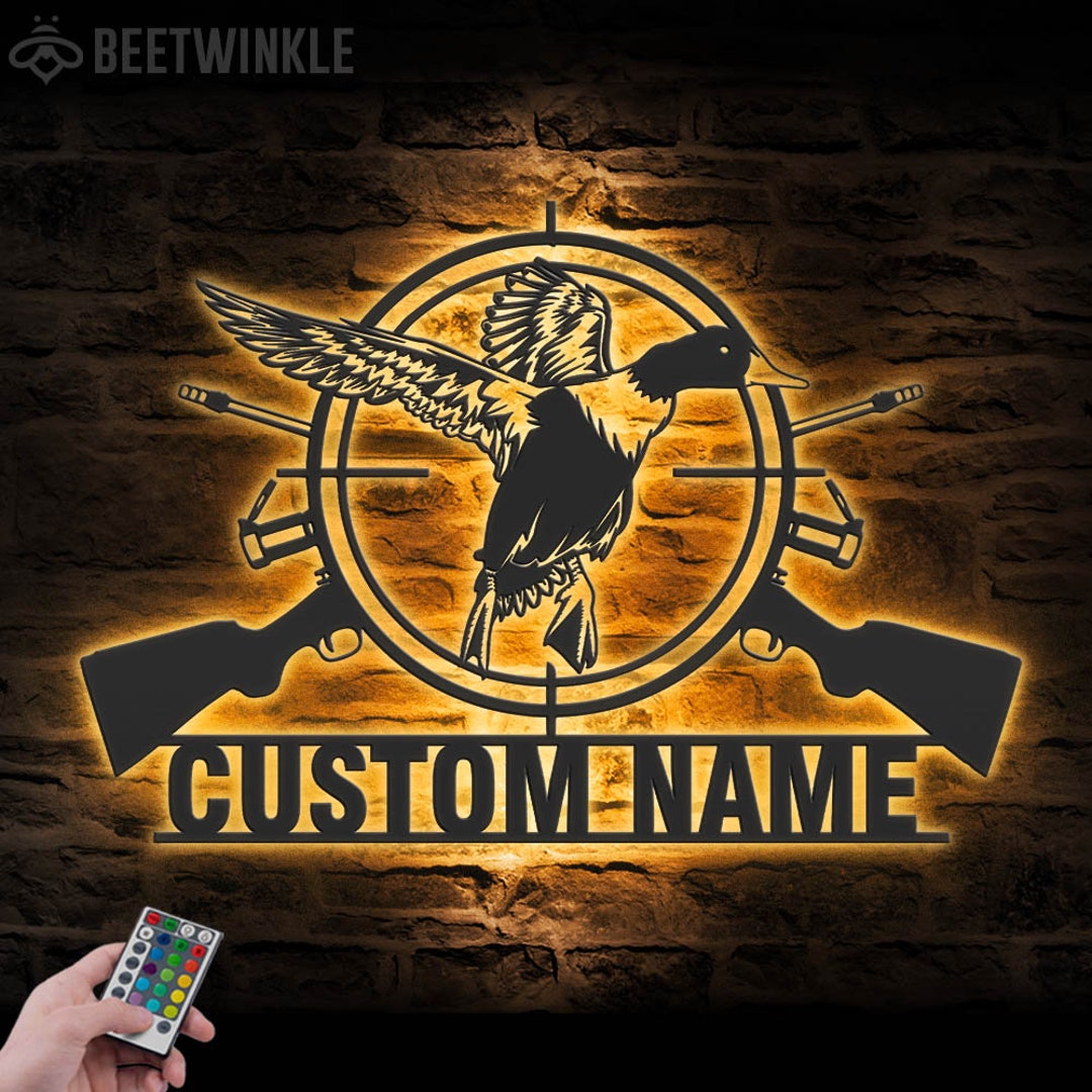 Custom Duck Hunting Metal Wall Art LED Light Personalized Hunter Name ...