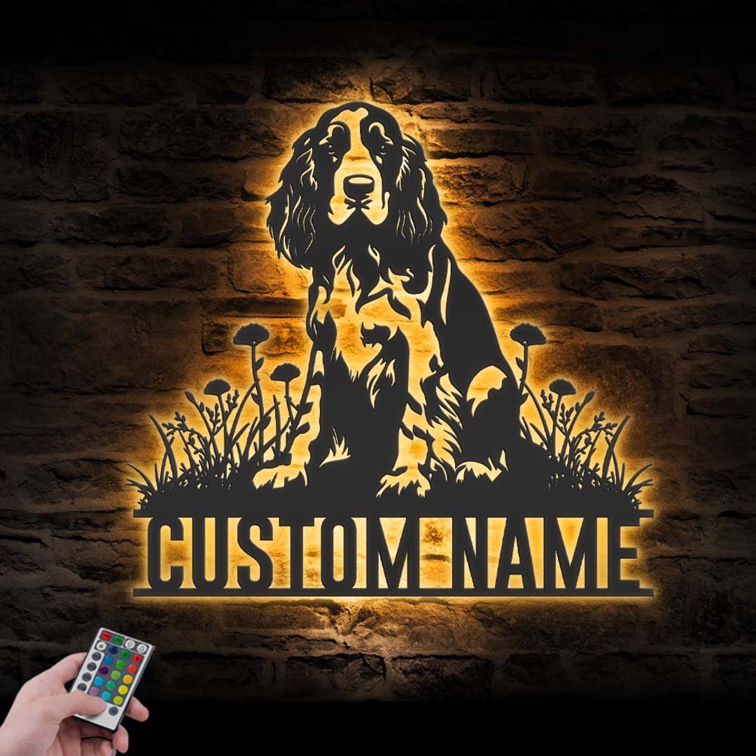 Custom English Springer Spaniel Metal Wall Art LED Light Personalized ...