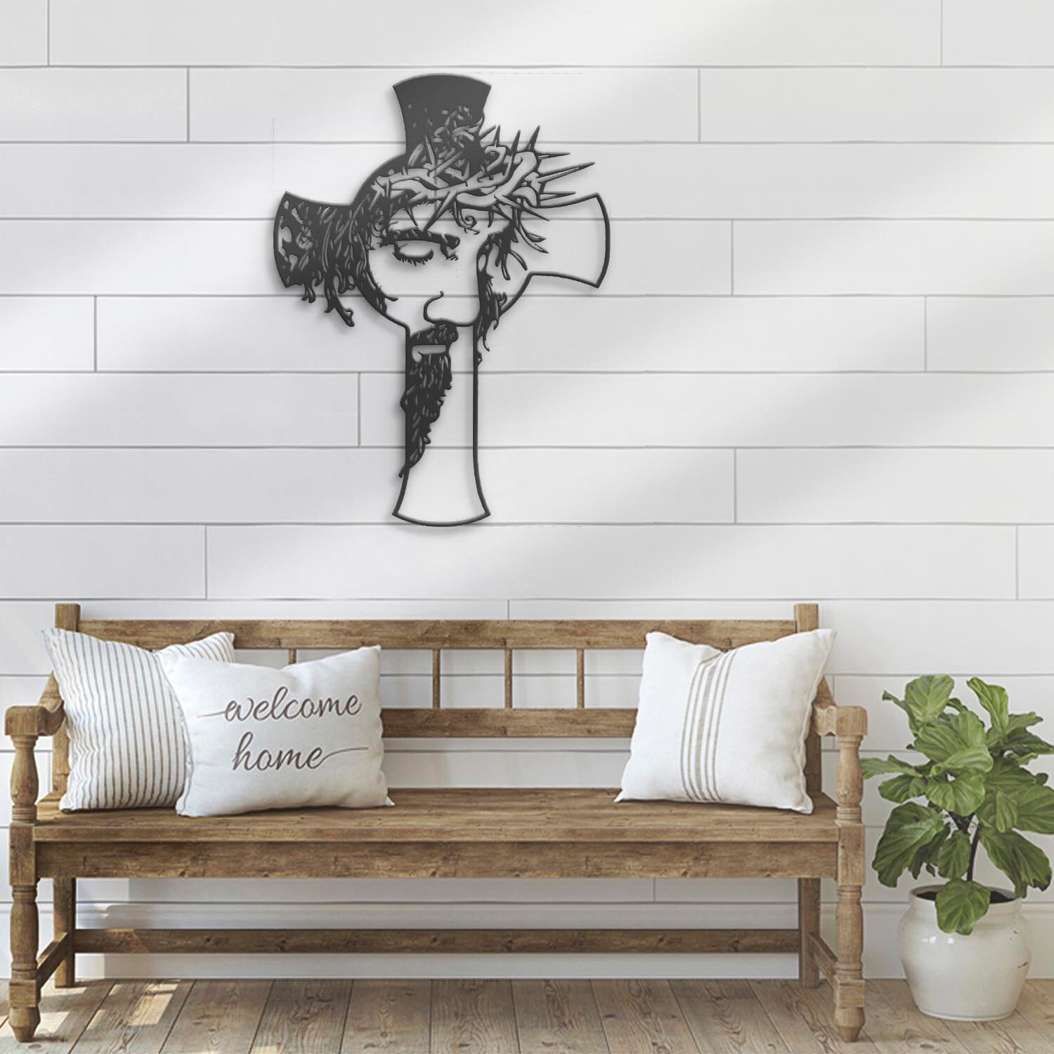 Christ Jesus Cross Metal Wall Art LED Light Jesus Christian Cross Sign ...