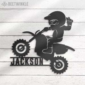 Custom Motocross Biker Kids Metal Wall Art LED Lights Personalized ...