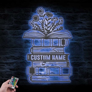 Custom Librarian Book Reading Metal Wall Art LED Light Personalized ...