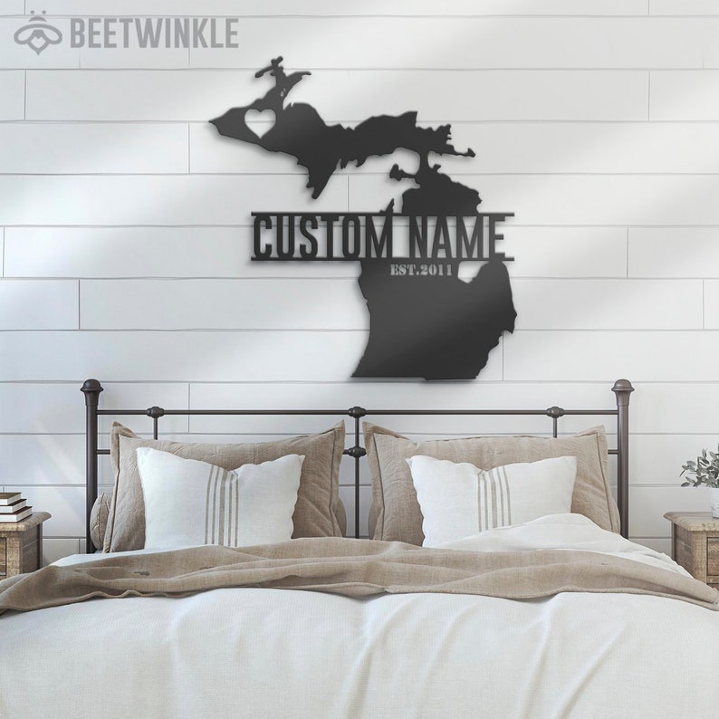 Custom Michigan Map Metal Wall Art LED Lights Personalized - Etsy