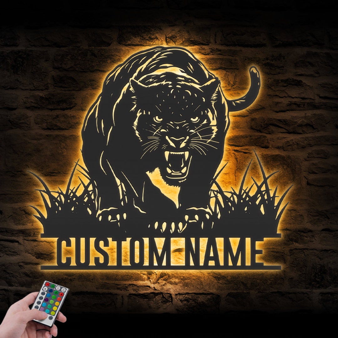 Custom Panther Metal Wall Art LED Light Personalized Wild Animal Lover ...