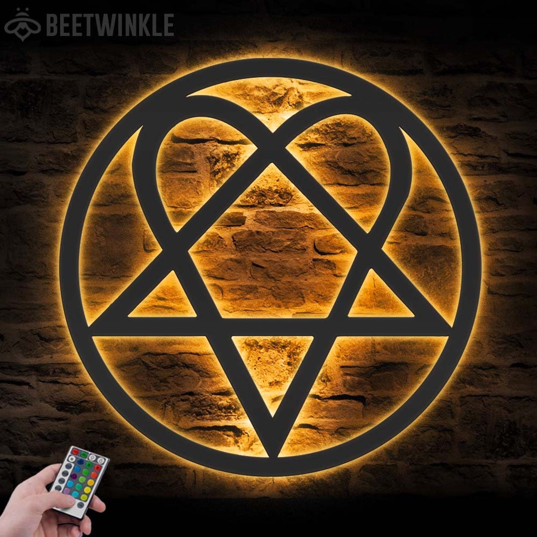 Heartagram Symbol Metal Wall Art Led Light Heart Pentagram - Etsy