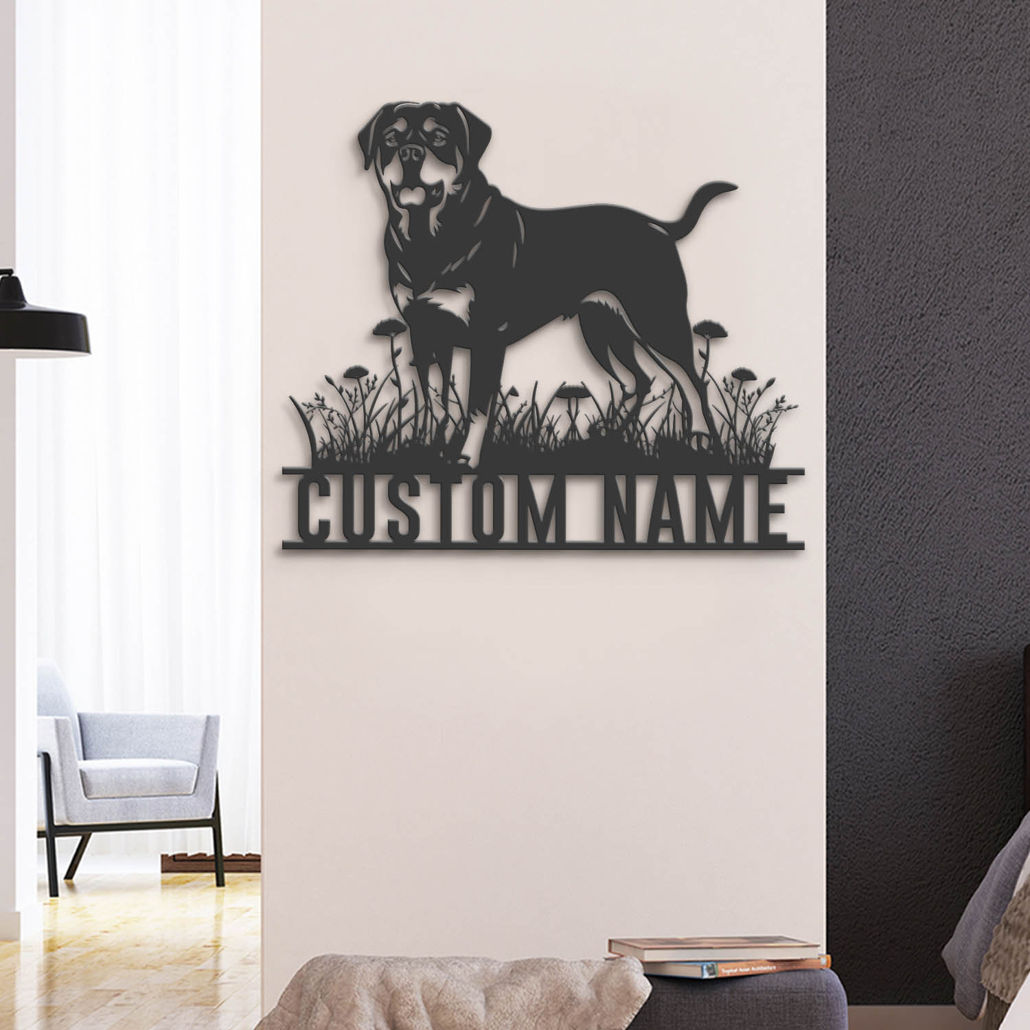 Custom Rottweiler Metal Wall Art LED Light Personalized Dog Lover Name ...