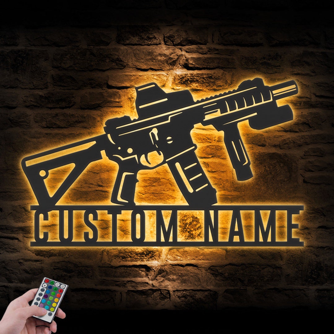 Custom Gun Metal Wall Art LED Light Personalized Second Amendment 2nd ...