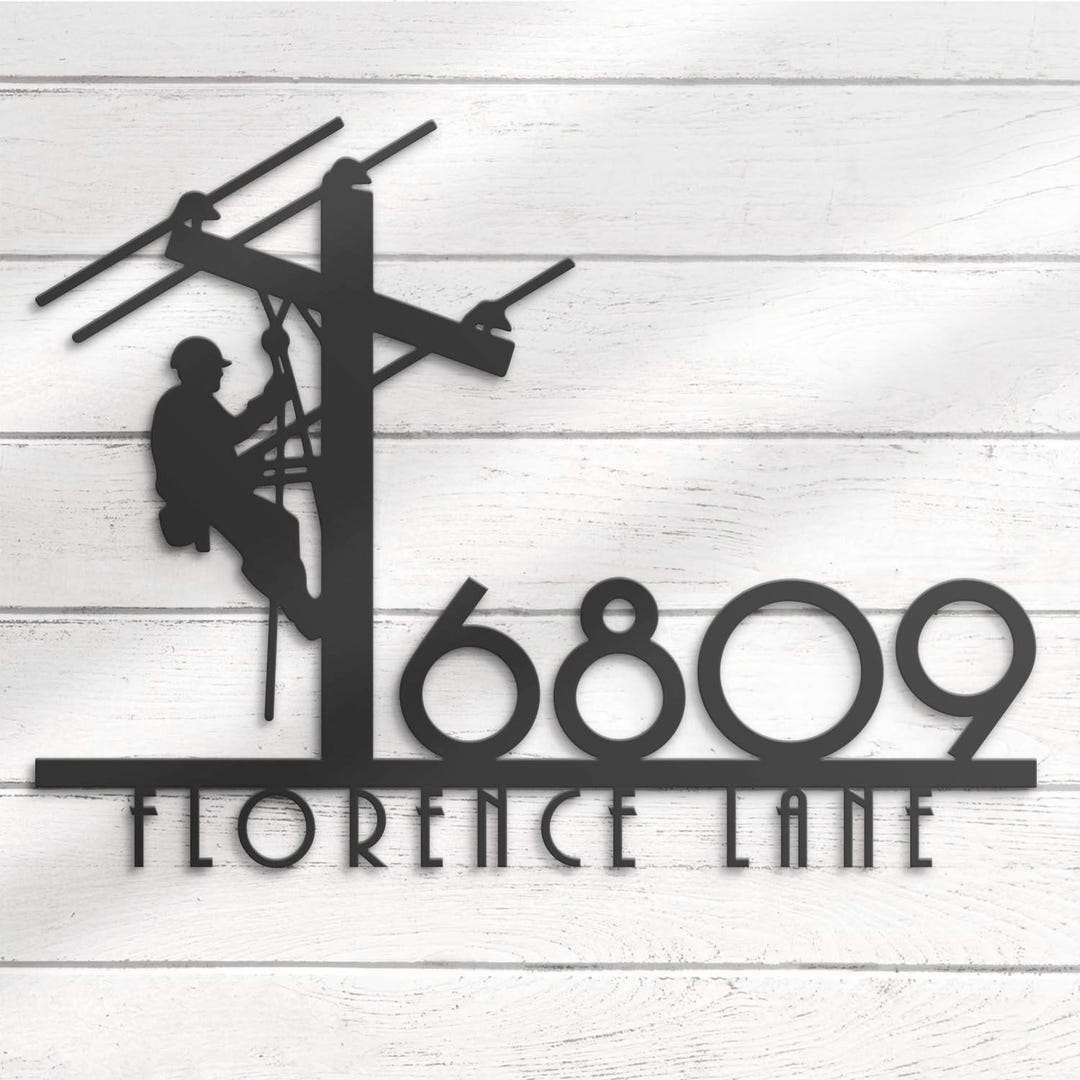 Custom Lineman House Number Metal Address Sign Personalized Electrician ...