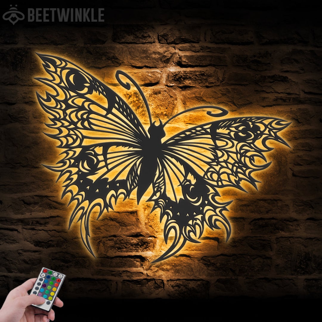 Butterfly Metal Wall Art LED Light Butterfly Lover Sign Home Decor Kids ...