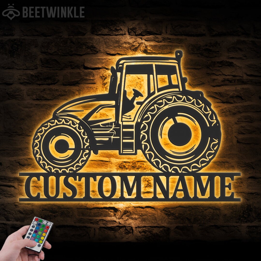 Custom Tractor Driver Metal Wall Art LED Light Personalized Farm ...