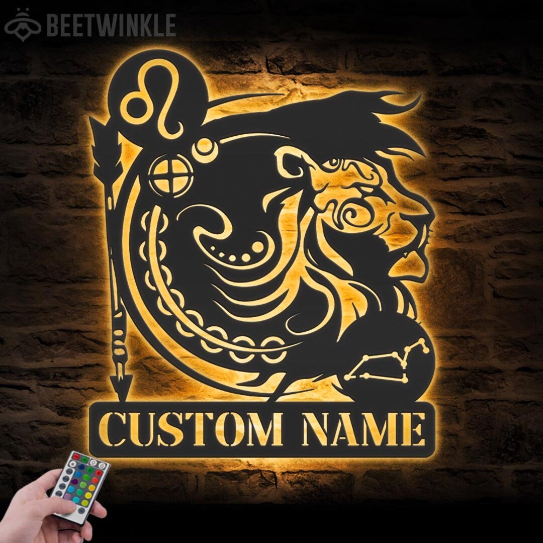 Custom Leo Zodiac Symbol Constellation Stars Metal Wall Art LED Light ...