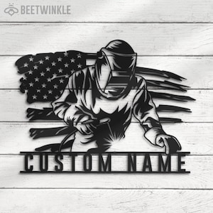 Custom Welding US Flag Metal Wall Art LED Light Personalized Welder ...