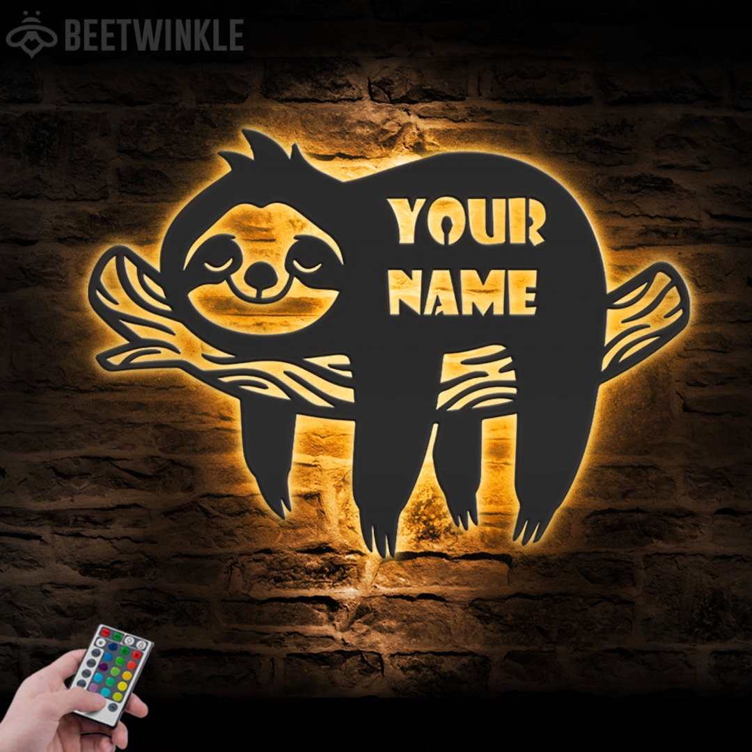 Custom Cute Sloth Metal Wall Art LED Light Personalized Funny Lazy ...