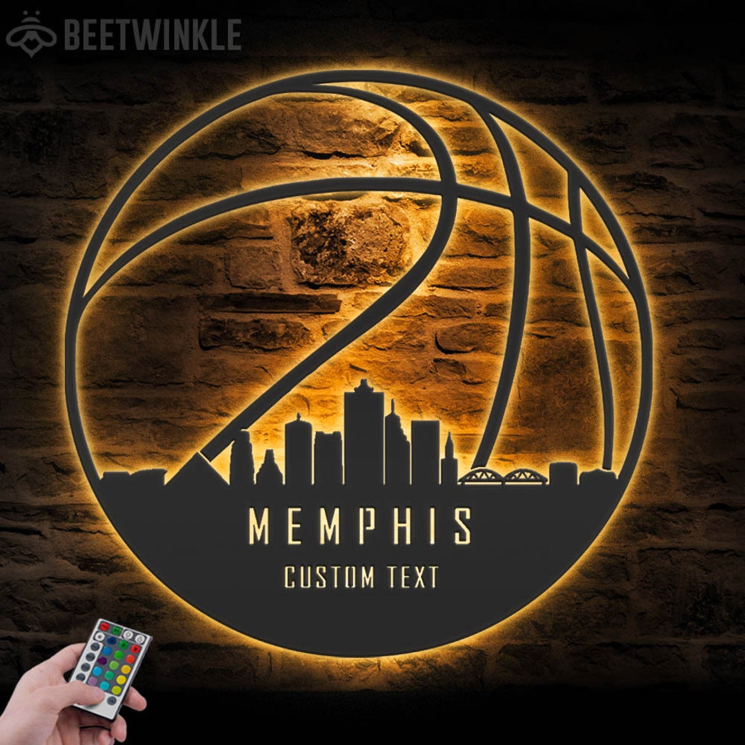 Custom Memphis Skyline Basketball Metal Wall Art LED Light Personalized ...