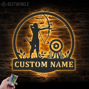 Custom Archery Metal Wall Art LED Light Personalized Archer Name Sign ...
