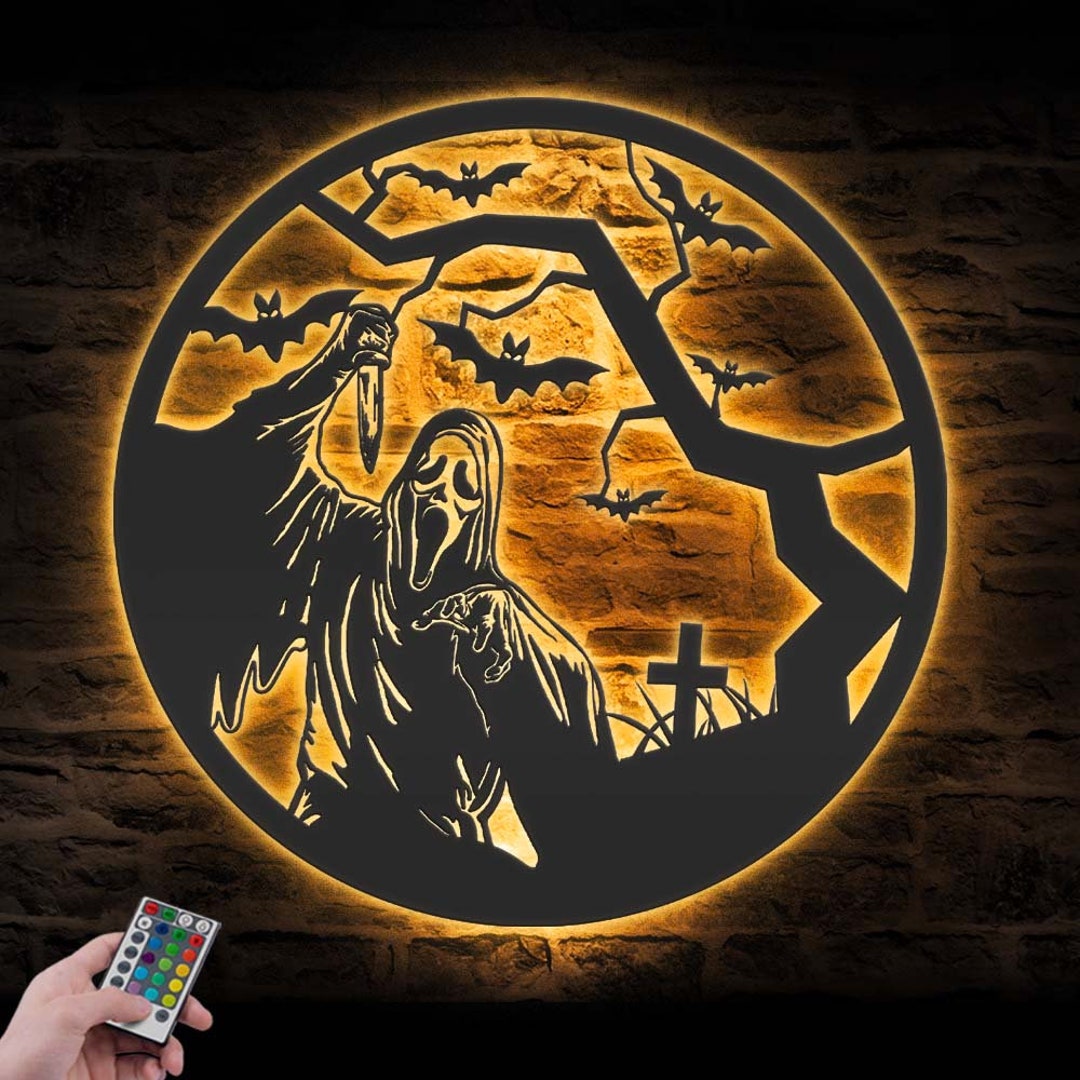 Ghostface Halloween Metal Wall Art With Led Lights Gost Face Sign Home ...