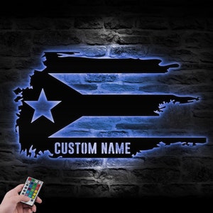 Custom Distressed Puerto Rico Flag Metal Wall Art LED Light ...