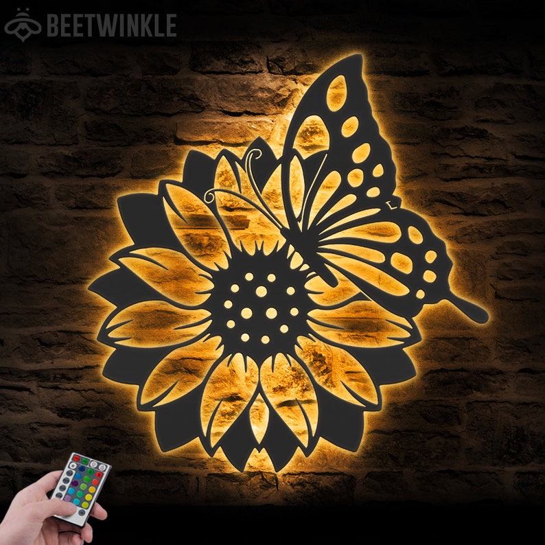 Sunflower Farmhouse Metal Wall Art LED Light Sunflower - Etsy