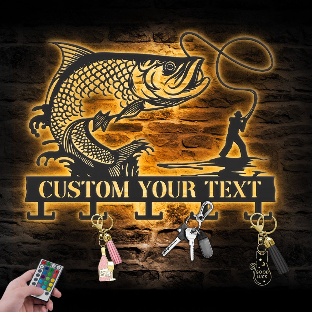 Custom Tarpon Fishing Key Holder Metal Wall Art LED Light Personalized ...