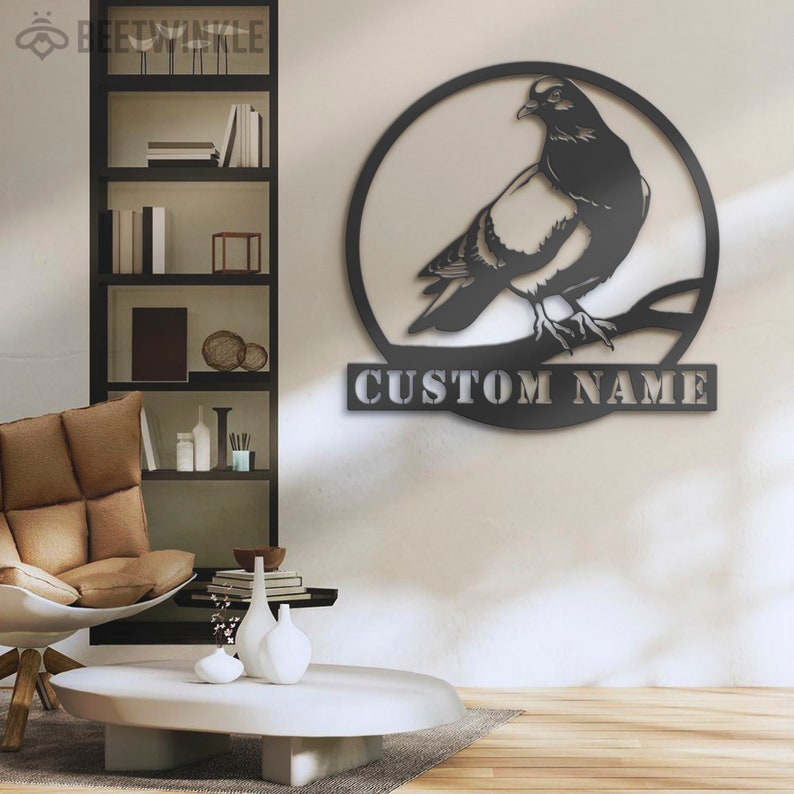 Custom Pigeon Peace Bird Metal Wall Art LED Light Personalized Dove Pet ...